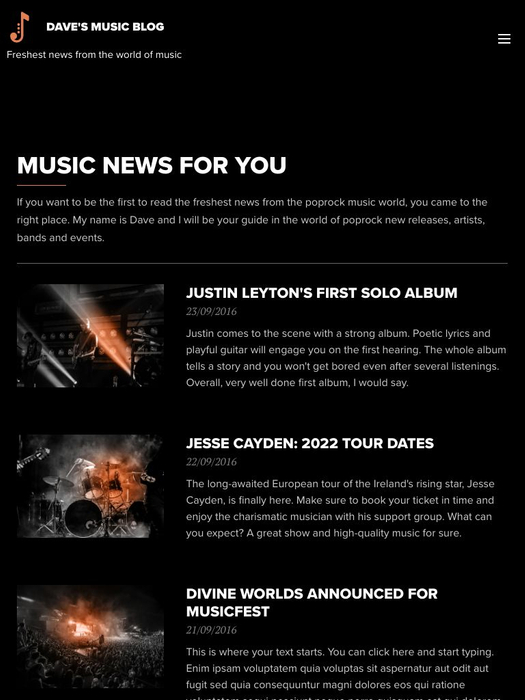 Music Blog Website Template - Website template